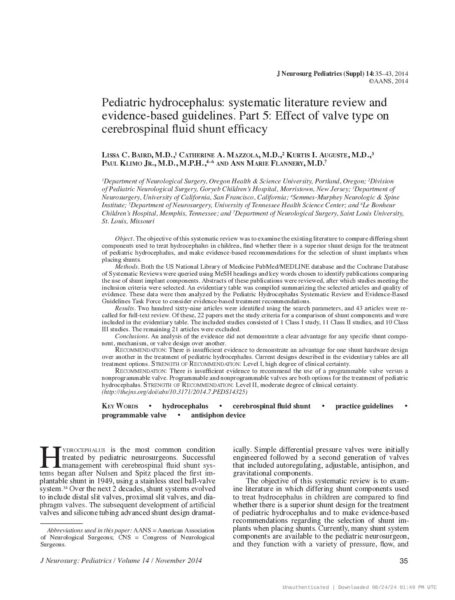 Pediatric Hydrocephalus: Systematic literature Review and Evidence ...