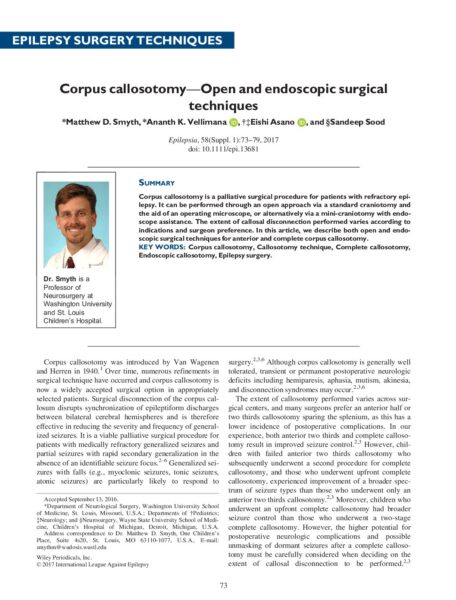 Corpus callosotomy—Open and endoscopic surgical techniques - ISPN Library