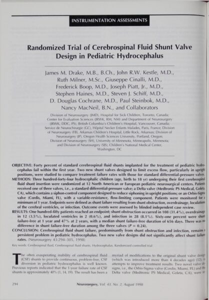 Randomized Trial of Cerebrospinal Fluid Shunt Valve Design in Pediatric ...