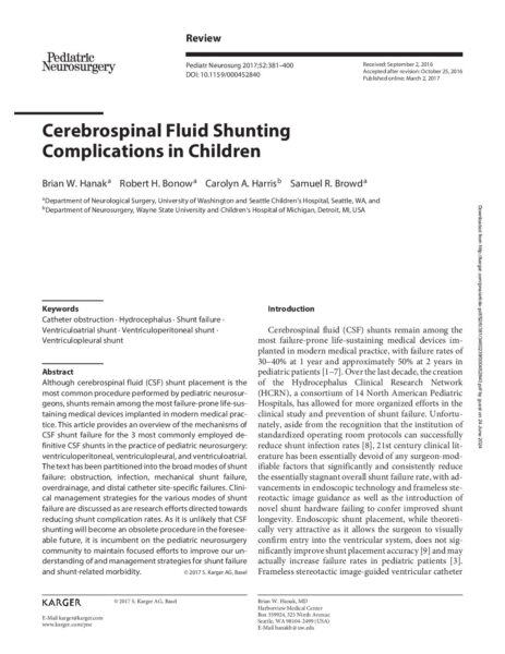 Cerebrospinal Fluid Shunting Complications in Children - ISPN Library