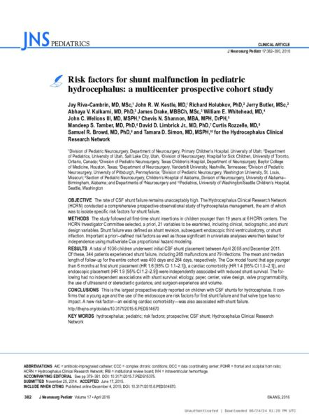 Risk factors for shunt malfunction in pediatric hydrocephalus: a ...