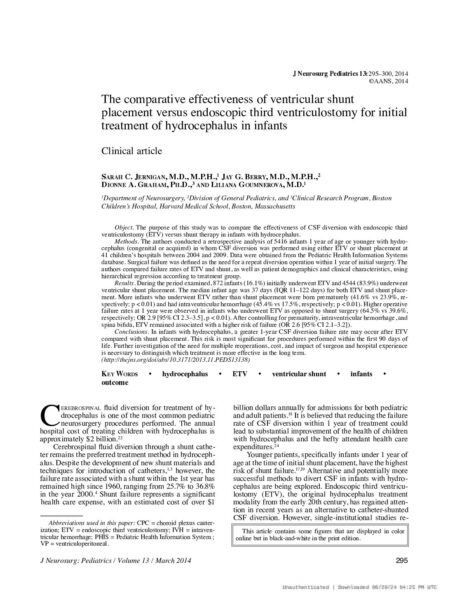 The comparative effectiveness of ventricular shunt placement versus ...