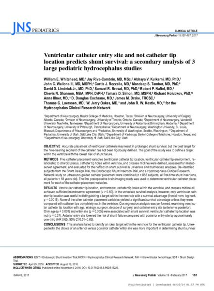 Ventricular Catheter Entry Site and not Catheter Tip Location Predicts ...