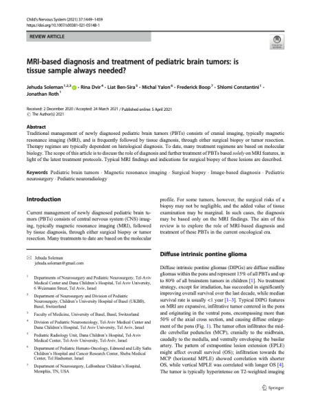 MRI-Based Diagnosis and Treatment of Pediatric Brain Tumors: Is Tissue Sample Always Needed ...