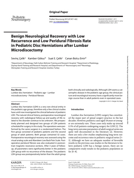 Benign Neurological Recovery with Low Recurrence and Low Peridural ...