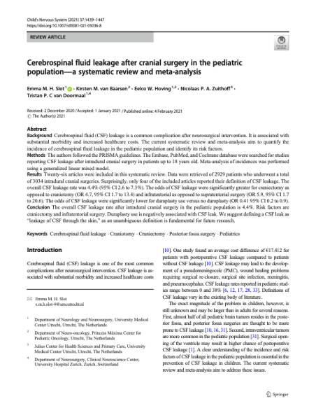 Cerebrospinal fluid leakage after cranial surgery in the pediatric ...