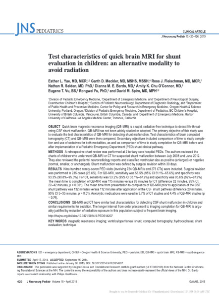 Test Characteristics of Quick Brain MRI for Shunt Evaluation in ...