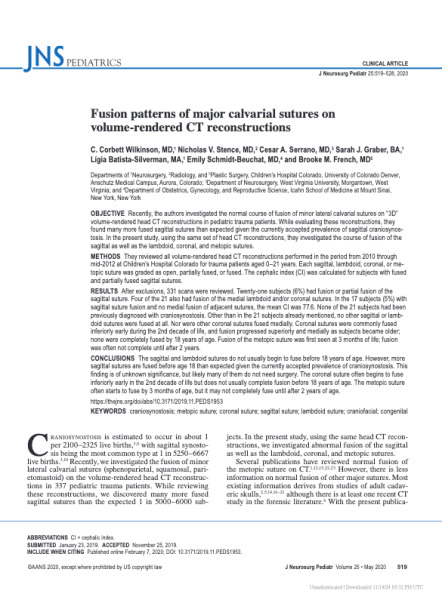 Fusion patterns of major calvarial sutures on volume-rendered CT ...
