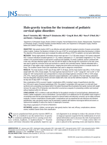 Halo-gravity traction for the treatment of pediatric cervical spine ...