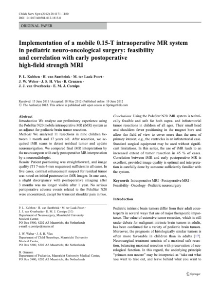 Implementation of a mobile 0.15-T intraoperative MR system in pediatric ...