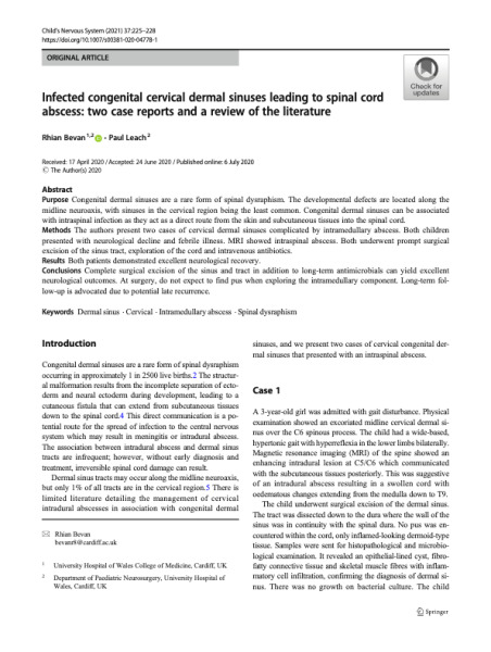 Infected congenital cervical dermal sinuses leading to spinal cord ...