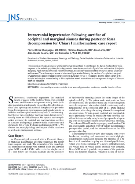Intracranial hypertension following sacrifice of occipital and marginal ...