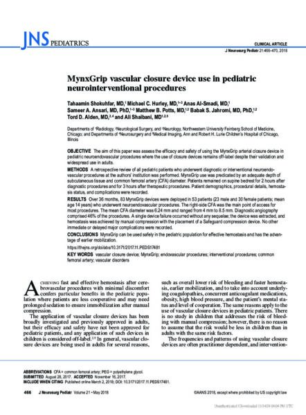 MynxGrip vascular closure device use in pediatric neurointerventional ...