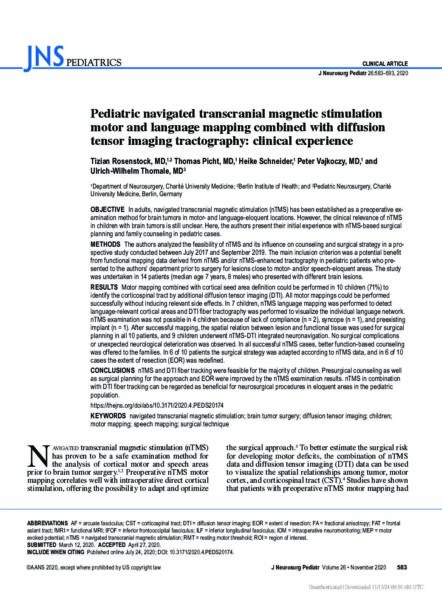 Pediatric navigated transcranial magnetic stimulation motor and language mapping combined with ...