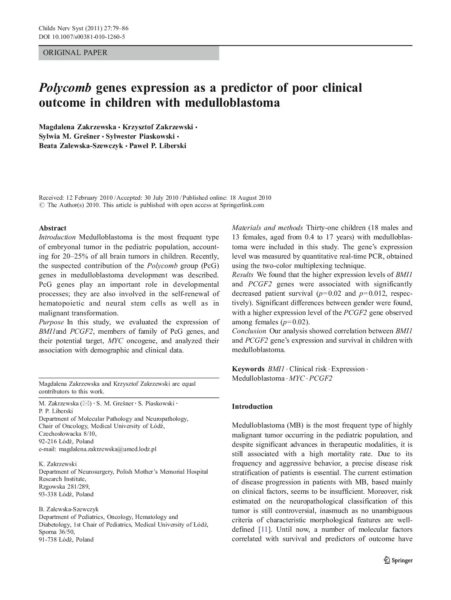Polycomb genes expression as a predictor of poor clinical outcome in ...