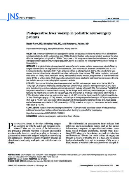 Postoperative fever workup in pediatric neurosurgery patients - ISPN ...