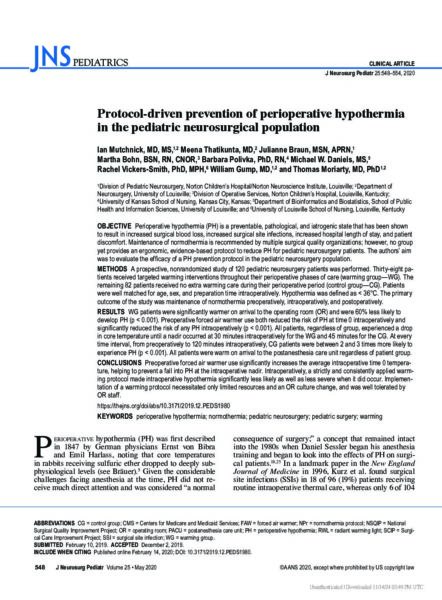 Protocol-driven prevention of perioperative hypothermia in the pediatric neurosurgical ...