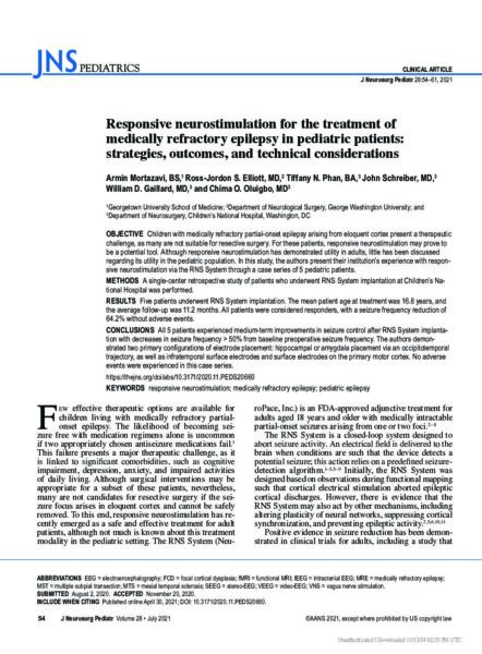 Responsive neurostimulation for the treatment of medically refractory ...