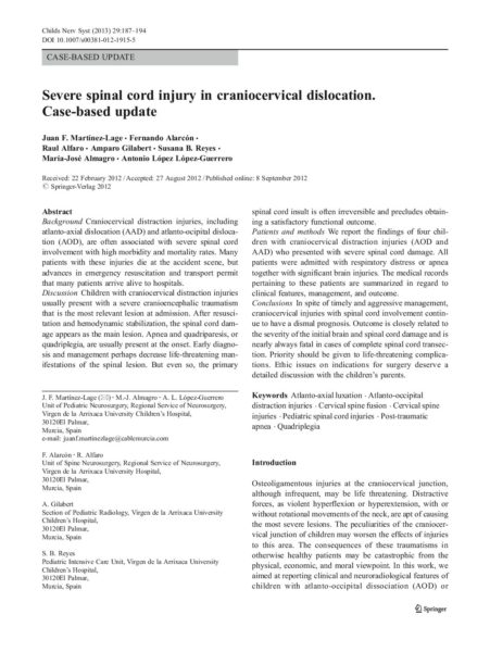 Severe spinal cord injury in craniocervical dislocation. Case-based ...
