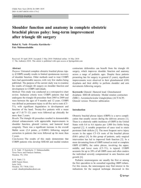 Shoulder function and anatomy in complete obstetric brachial plexus ...