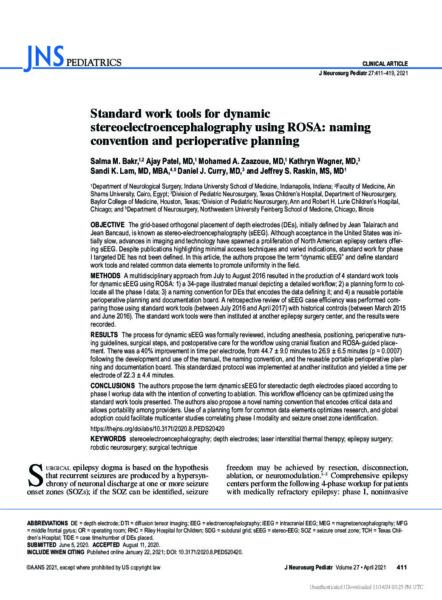 Standard work tools for dynamic stereoelectroencephalography using ROSA ...