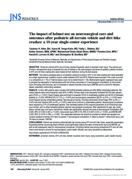 The impact of helmet use on neurosurgical care and outcomes after ...