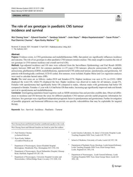 The Role Of Sex Genotype In Paediatric Cns Tumour Incidence And