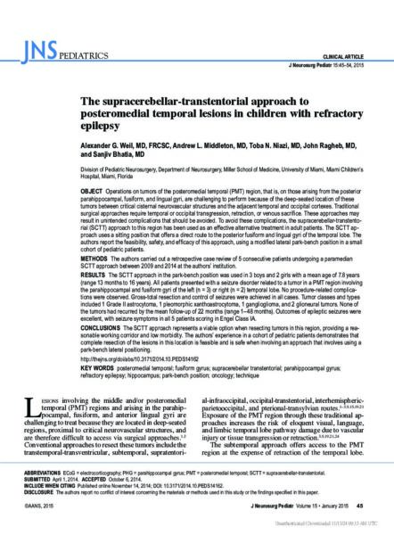 The Supracerebellar-transtentorial Approach to Posteromedial Temporal ...