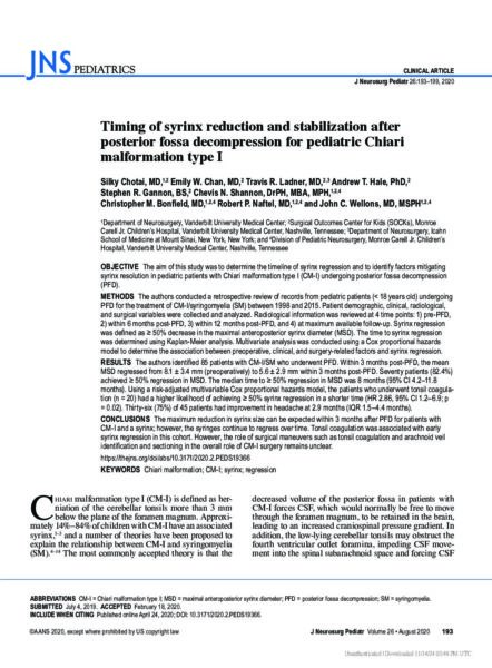 Timing of Syrinx Reduction and Stabilization After Posterior Fossa ...