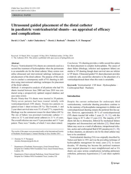 Ultrasound guided placement of the distal catheter in paediatric ...