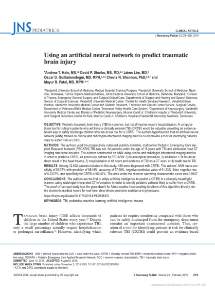 Using an Artificial Neural Network to Predict Traumatic Brain Injury - ISPN Library