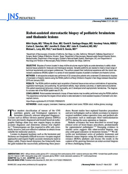 Robot-assisted stereotactic biopsy of pediatric brainstem and thalamic ...