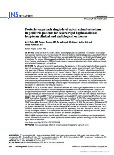 Posterior-approach single-level apical spinal osteotomy in pediatric ...