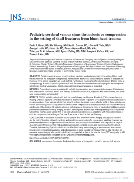 Pediatric cerebral venous sinus thrombosis or compression in the ...