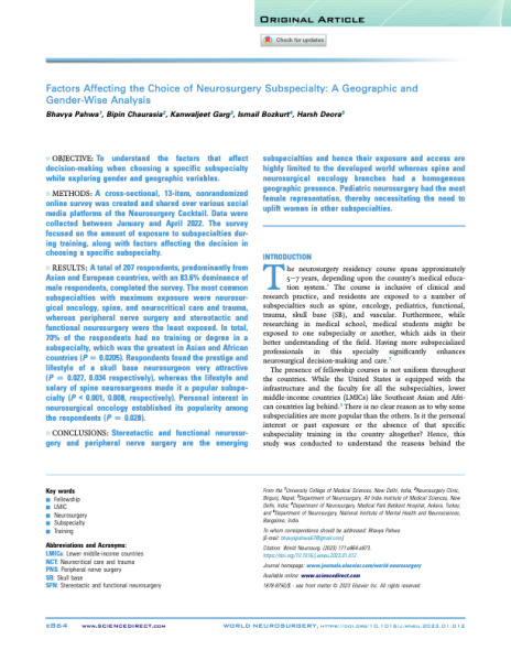 Factors Affecting the Choice of Neurosurgery Subspecialty: A Geographic ...