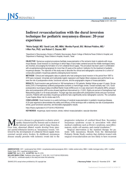 Indirect revascularization with the dural inversion technique for ...