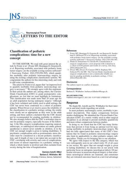 Classification of pediatric complications: time for a new concept ...