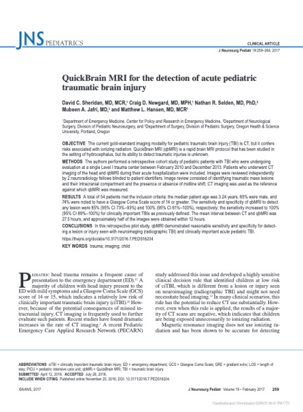 QuickBrain MRI for the detection of acute pediatric traumatic brain ...