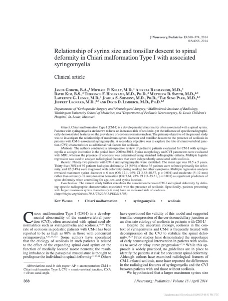 Relationship of syrinx size and tonsillar descent to spinal deformity ...