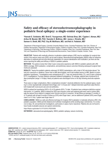 Safety and efficacy of stereoelectroencephalography in pediatric focal epilepsy: a single-center ...