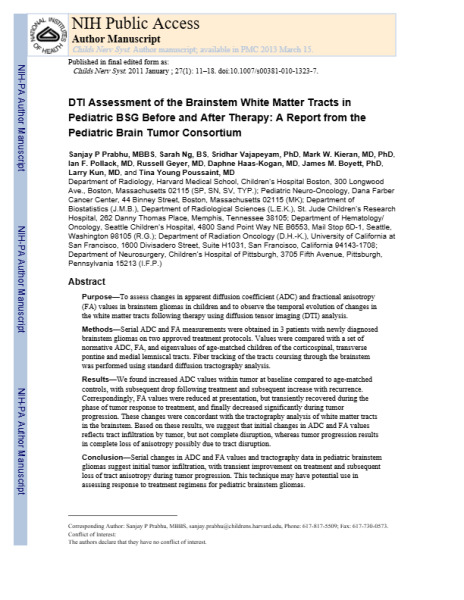 DTI assessment of the brainstem white matter tracts in pediatric BSG ...