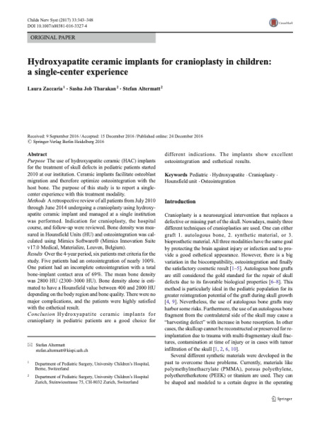 Hydroxyapatite ceramic implants for cranioplasty in children: a single ...