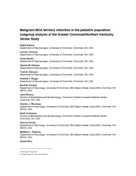 Malignant MCA territory infarction in the pediatric population ...