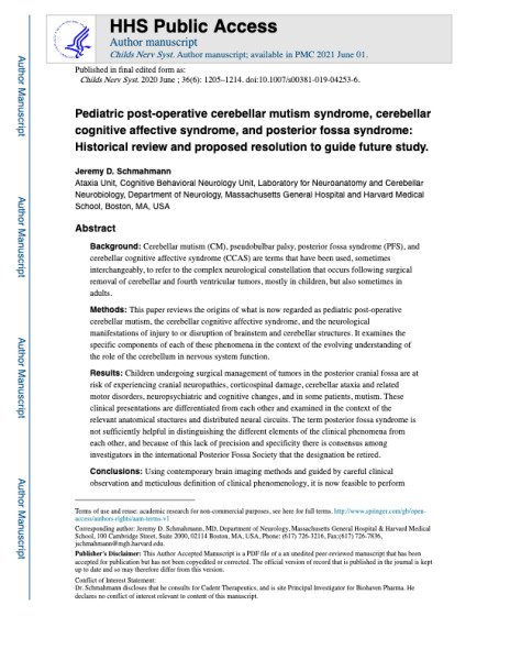 Pediatric post-operative cerebellar mutism syndrome, cerebellar ...