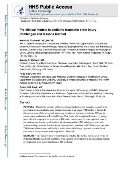 Pre-clinical models in pediatric traumatic brain injury-challenges and ...