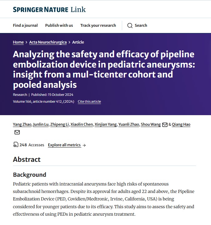 Analyzing The Safety And Efficacy Of Pipeline Embolization Device In Pediatric Aneurysms