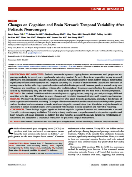Changes on Cognition and Brain Network Temporal Variability After Pediatric Neurosurgery - ISPN ...