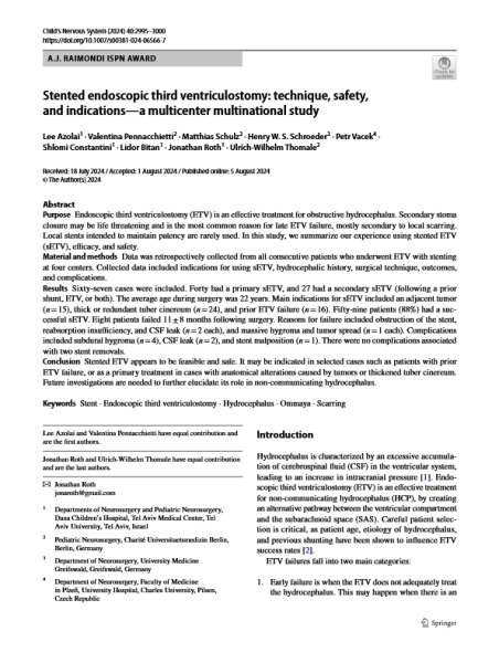 Stented Endoscopic Third Ventriculostomy : Technique, Safety, and ...