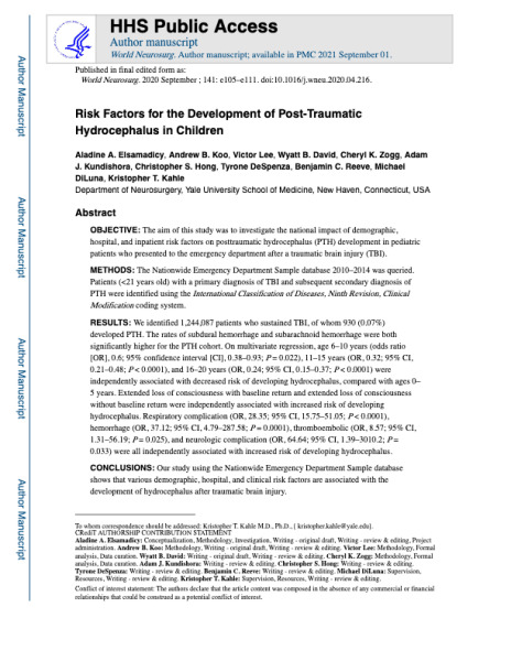 Risk Factors for the Development of Post-Traumatic Hydrocephalus in Children - ISPN Library