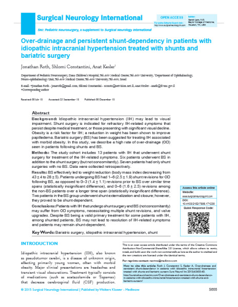 Over- Drainage and persistent Shunt- Dependency in Patients with ...